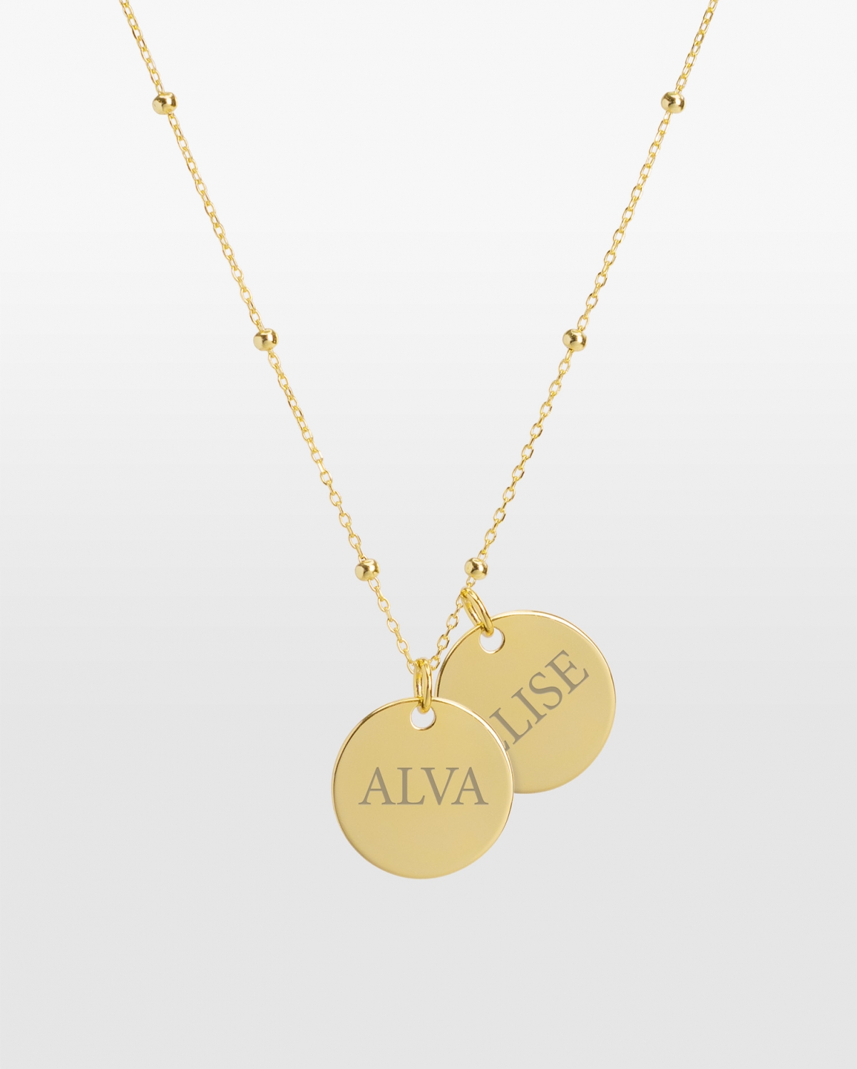 Halsband med namn 2 berlocker, guld - Circle I Rofa Design
