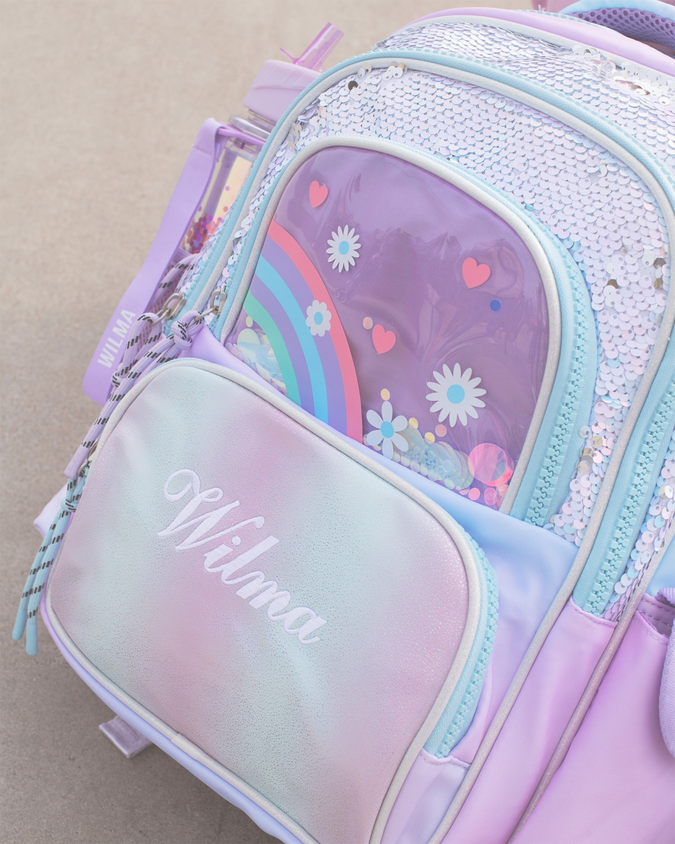 Barnryggsäck med namn, lila - Rainbow I Rofa Design